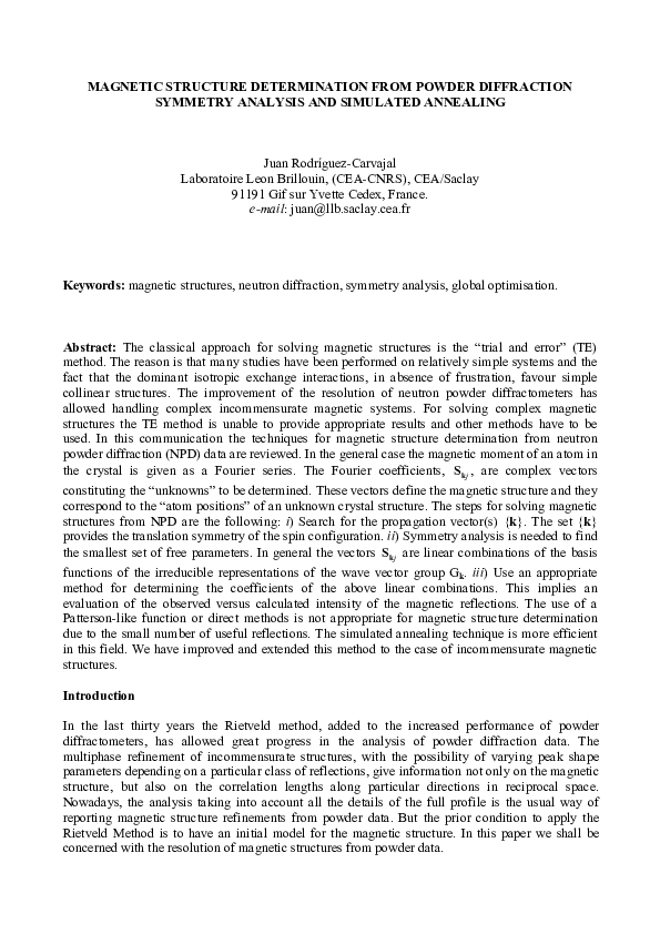 (PDF) MAGNETIC STRUCTURE DETERMINATION FROM POWDER DIFFRACTION USING THE PROGRAM FullProf
