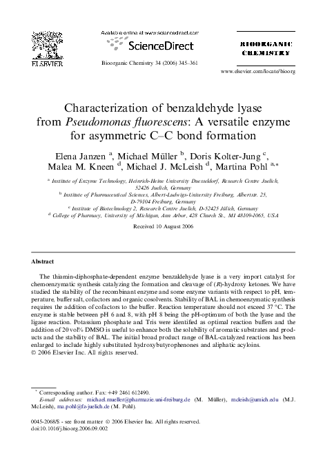 (PDF) Characterization of benzaldehyde lyase from Pseudomonas ...