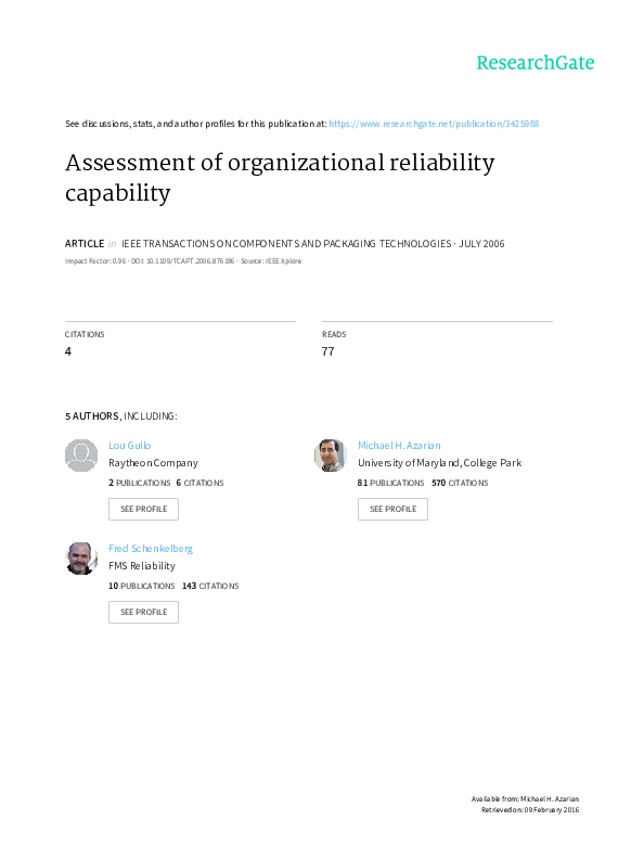 (PDF) Assessment of organizational reliability capability