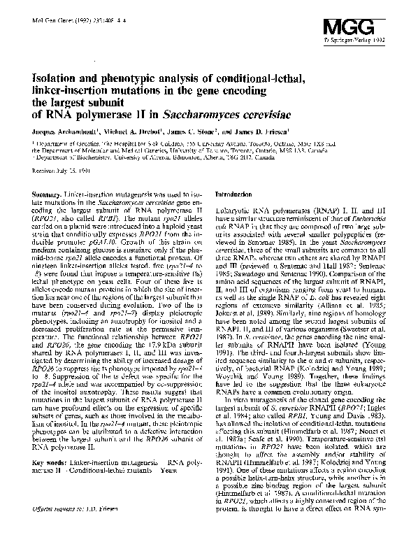 (PDF) Isolation and phenotypic analysis of conditional-lethal, linker ...