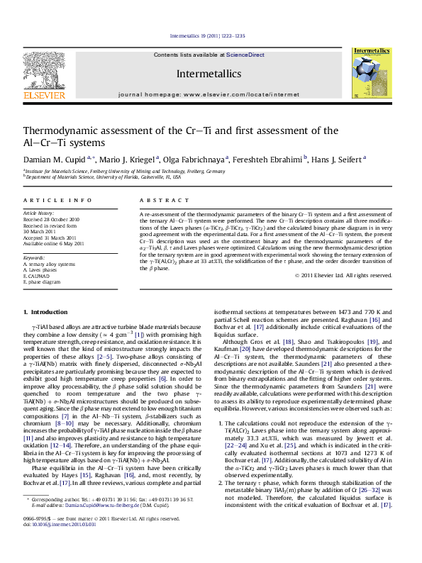(PDF) Thermodynamic assessment of the Cr–Ti and first assessment of the Al–Cr–Ti systems