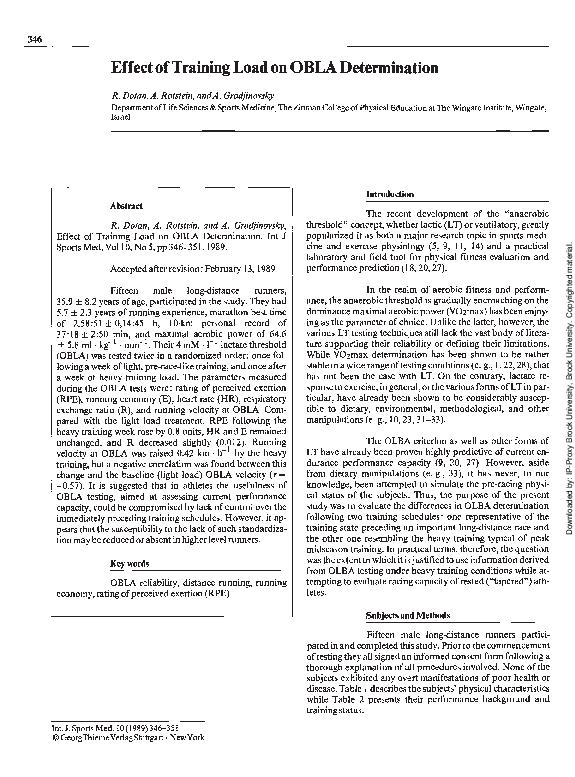 (PDF) Effect of Training Load on OBLA Determination