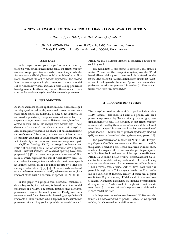 (PDF) A new keyword spotting approach based on reward function | Gérard Chollet - Academia.edu