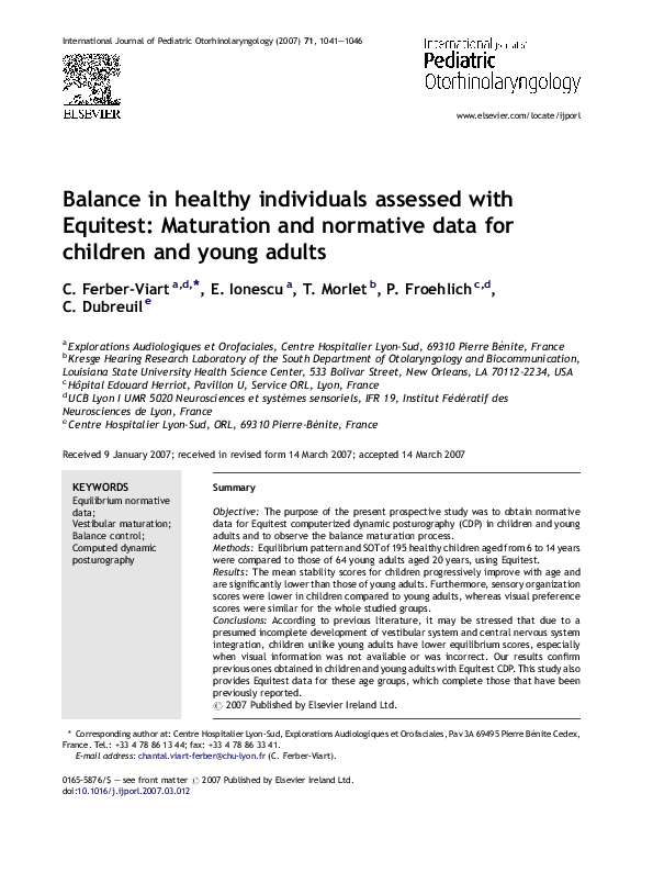 (PDF) Balance in healthy individuals assessed with Equitest: maturation ...