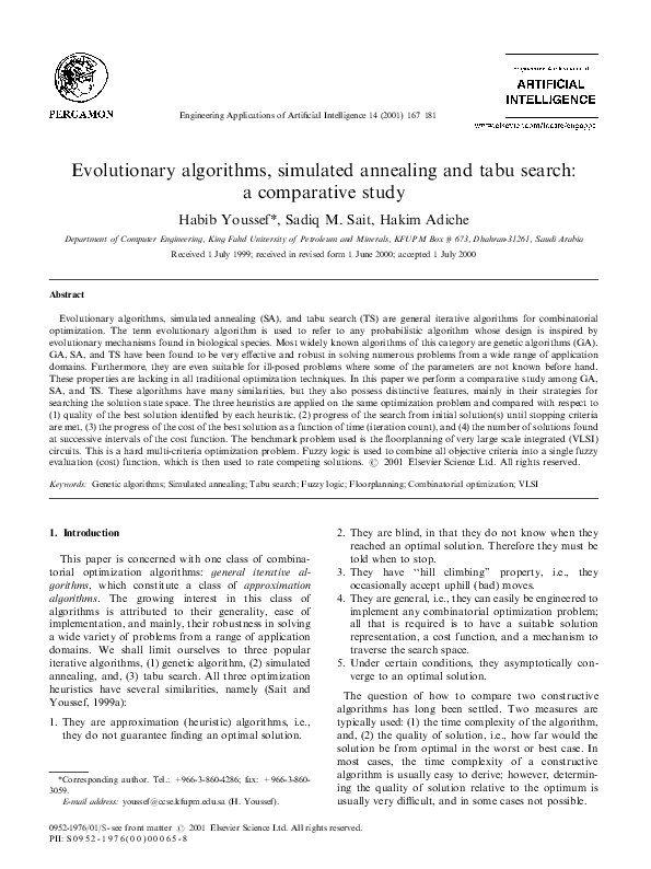 (PDF) Evolutionary algorithms, simulated annealing and tabu search: a comparative study