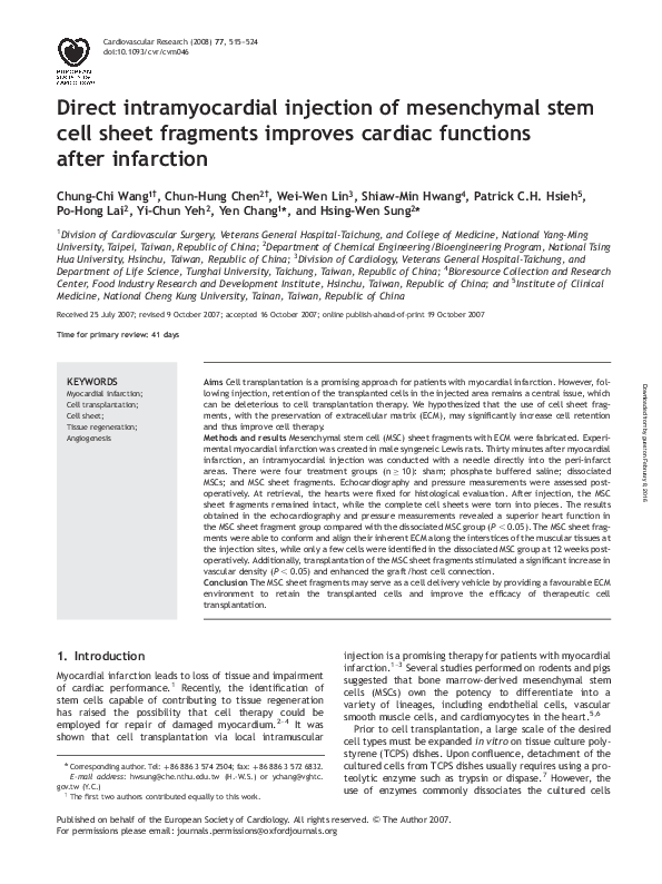 (PDF) Direct intramyocardial injection of mesenchymal stem cell sheet ...