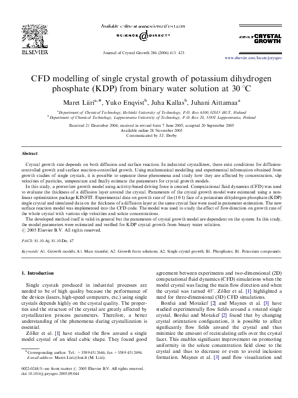 (PDF) CFD modelling of single crystal growth of potassium dihydrogen ...