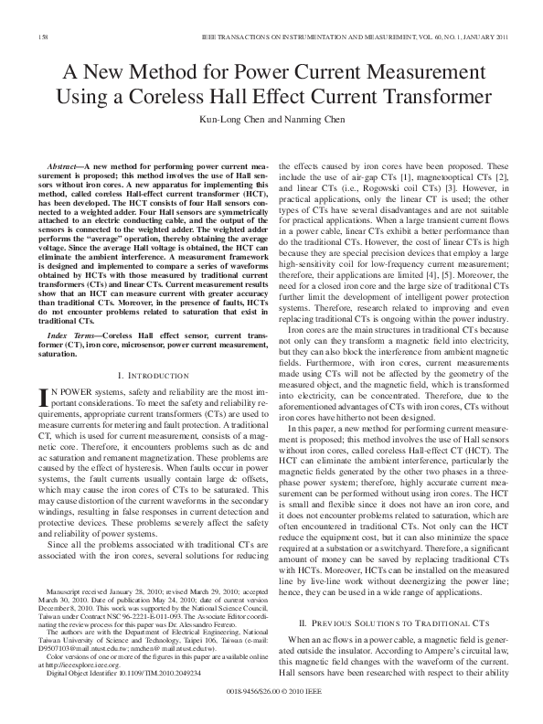(PDF) A New Method for Power Current Measurement Using a Coreless Hall ...