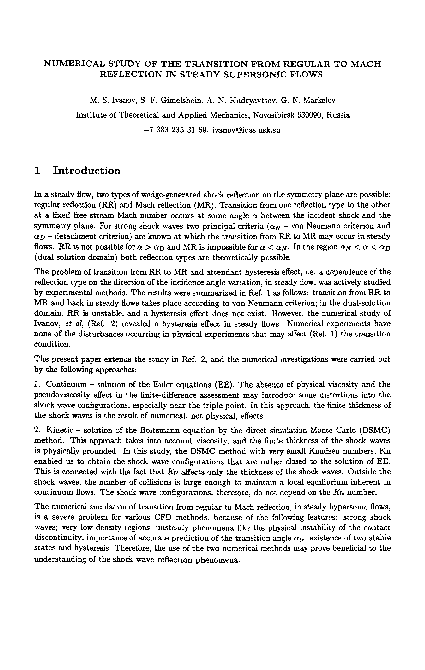 (PDF) Numerical study of the transition from regular to Mach reflection in steady supersonic flows