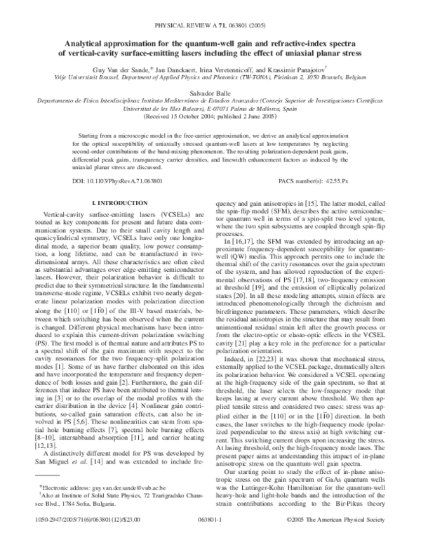 (PDF) Analytical approximation for the quantum-well gain and refractive ...