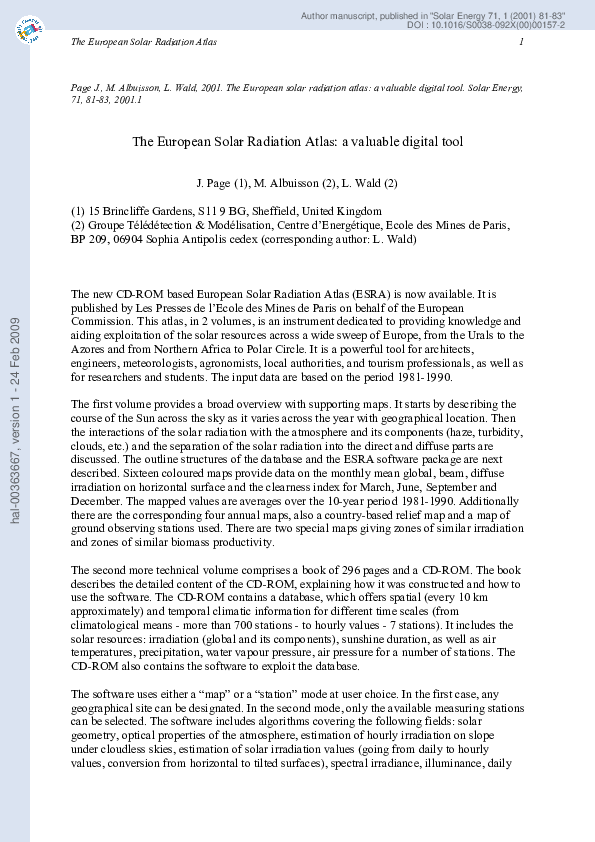 (PDF) The European solar radiation atlas: a valuable digital tool