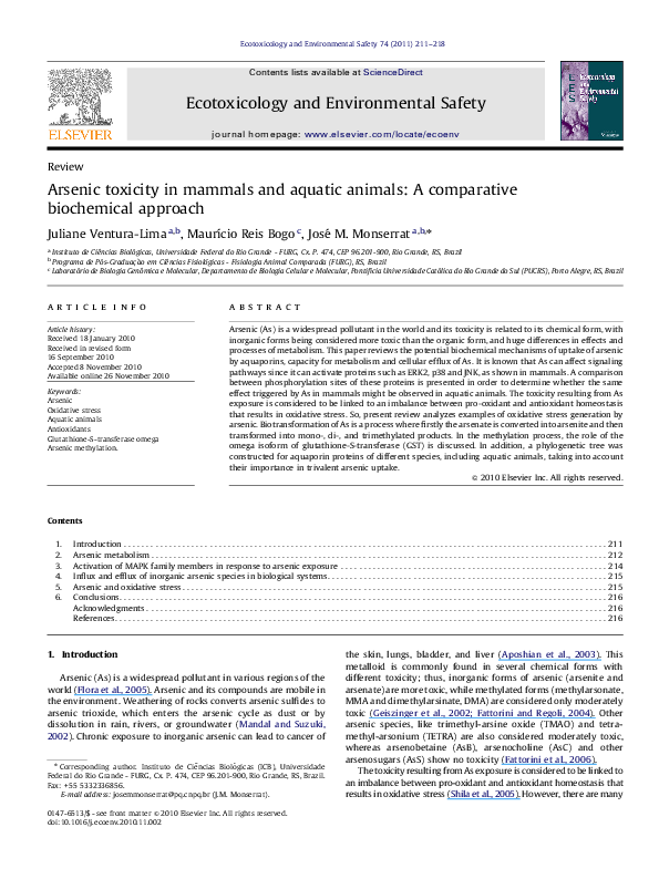 (PDF) Arsenic toxicity in mammals and aquatic animals: A comparative ...