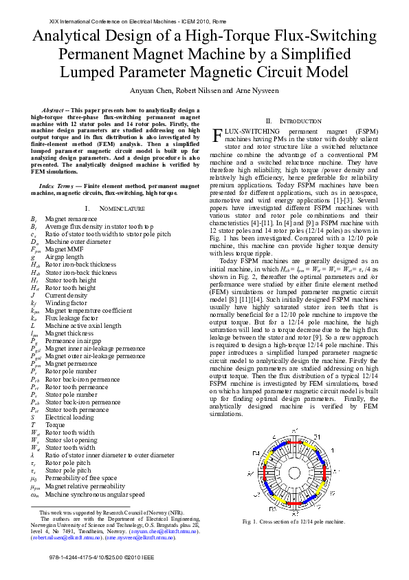 (PDF) Analytical design of a high-torque flux-switching permanent magnet machine by a simplified ...