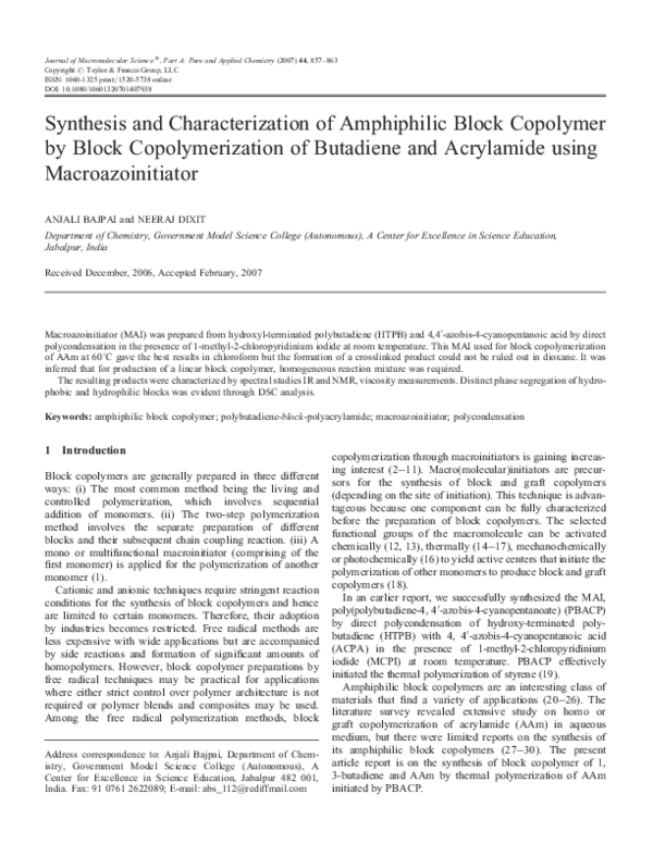 (PDF) Synthesis and characterization of amphiphilic poly(ethylene oxide)-block-poly(hexyl ...