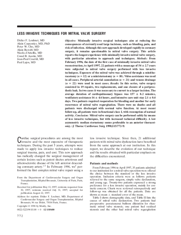 (PDF) Minimally invasive mitral valve repair suggests earlier operations for mitral valve ...