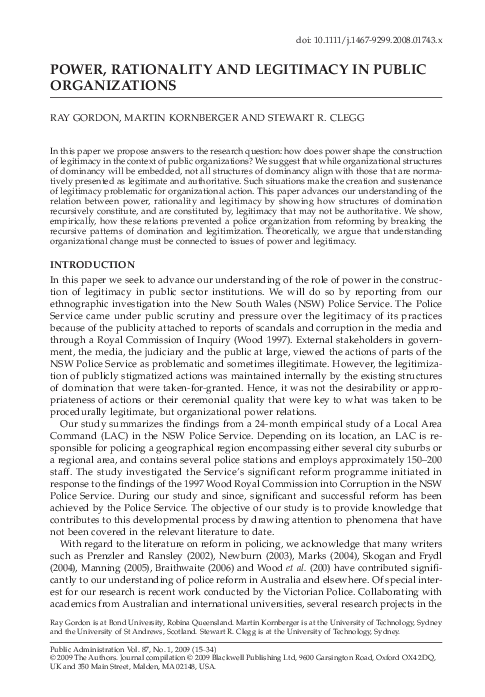 (PDF) POWER, RATIONALITY AND LEGITIMACY IN PUBLIC ORGANIZATIONS
