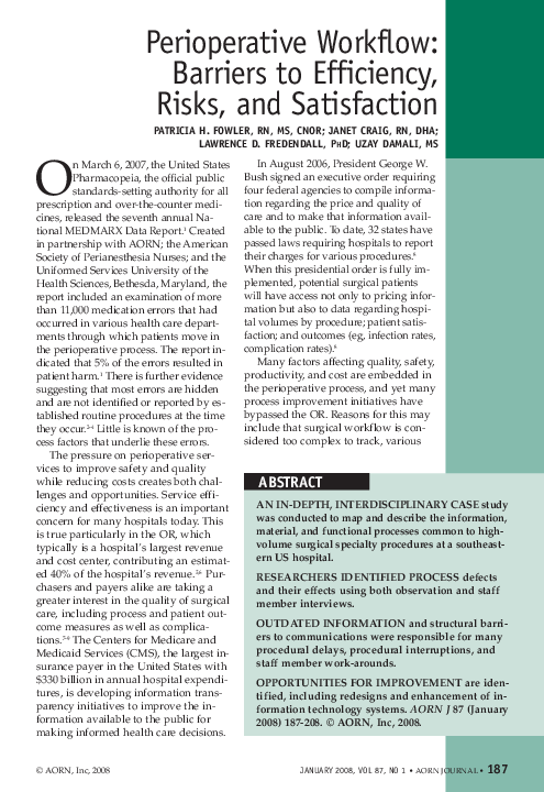 (PDF) Perioperative Workflow: Barriers to Efficiency, Risks, and ...