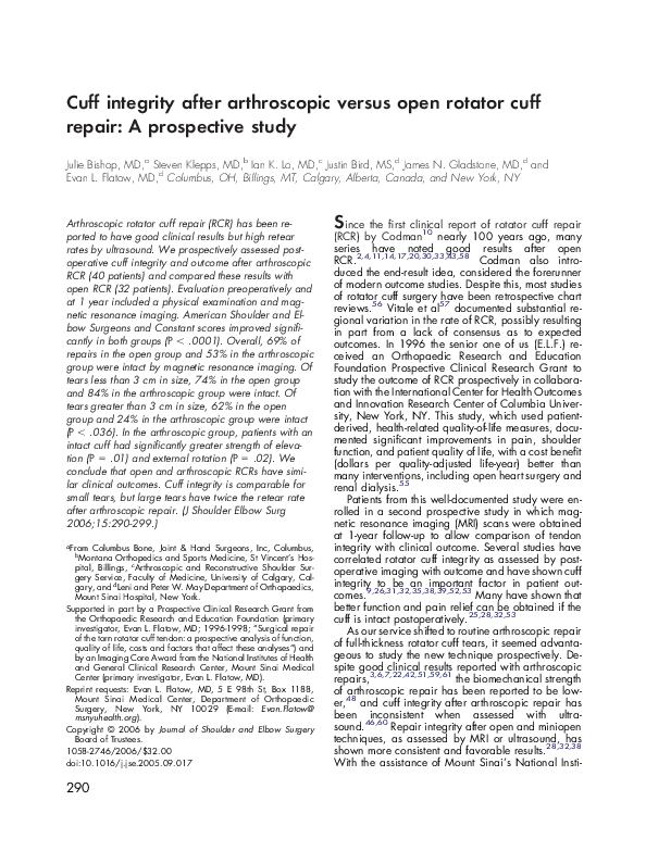 (PDF) Cuff integrity after arthroscopic versus open rotator cuff repair: A prospective study