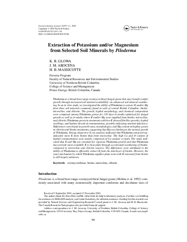 (PDF) Extraction of Potassium and/or Magnesium from Selected Soil ...