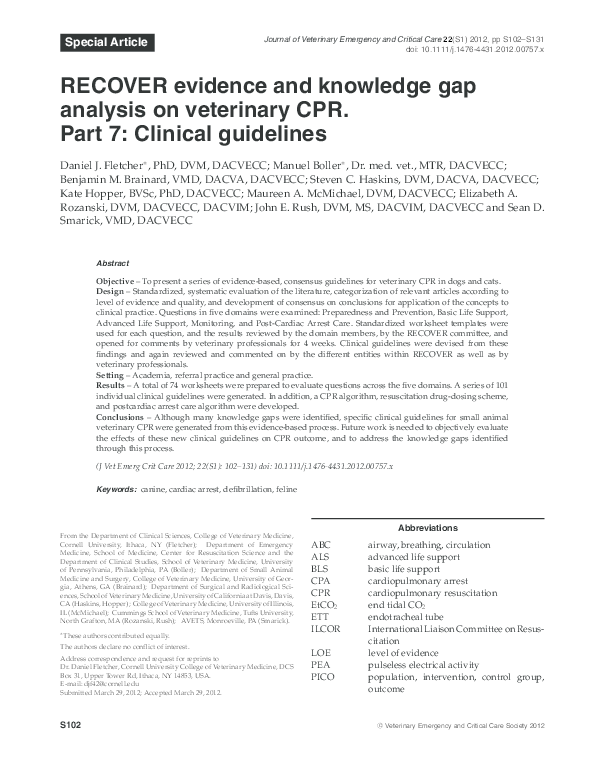 (PDF) RECOVER evidence and knowledge gap analysis on veterinary CPR ...