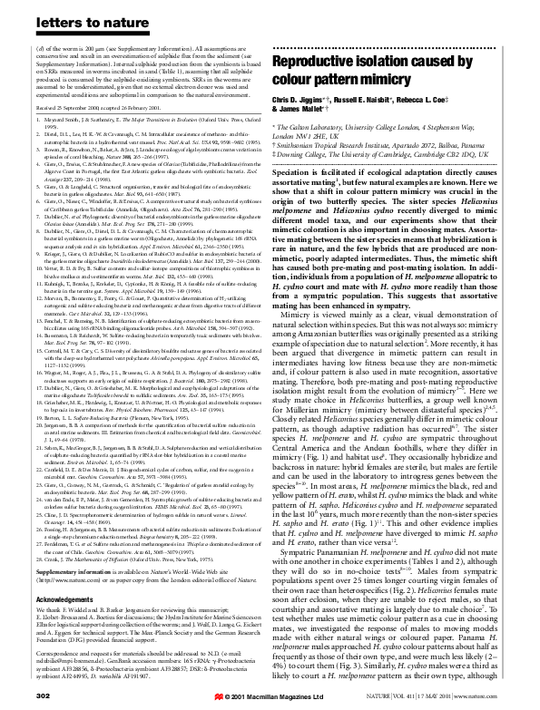 (PDF) Reproductive isolation caused by colour pattern mimicry