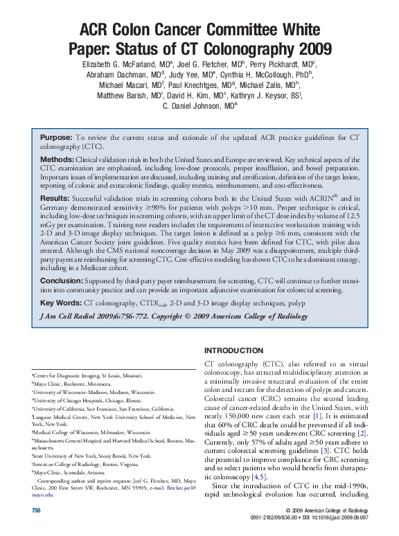 (PDF) ACR Colon Cancer Committee White Paper: Status of CT Colonography ...