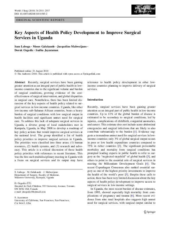 (PDF) Key Aspects of Health Policy Development to Improve Surgical ...