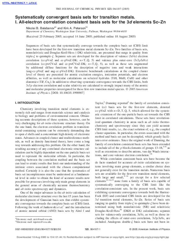 Pdf Systematically Convergent Basis Sets For Transition Metals I