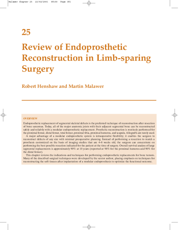 (PDF) Review of Endoprosthetic Reconstruction in Limb-sparing Surgery