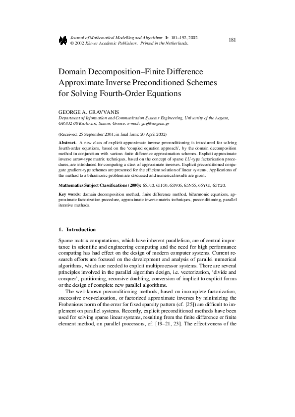 Pdf Domain Decomposition Finite Difference Approximate Inverse Preconditioned Schemes For
