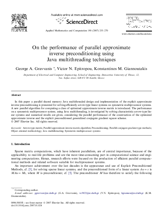 Pdf On The Performance Of Parallel Approximate Inverse Preconditioning Using Java