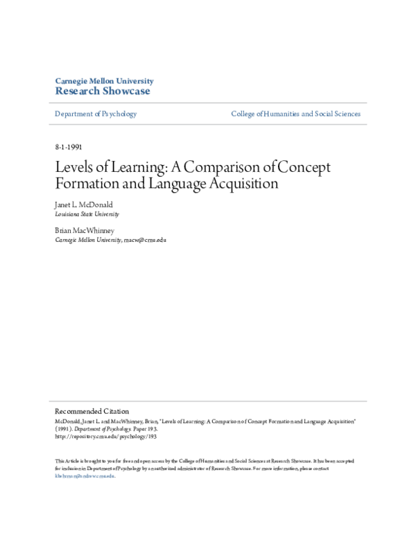 (PDF) Levels of learning: A comparison of concept formation and ...