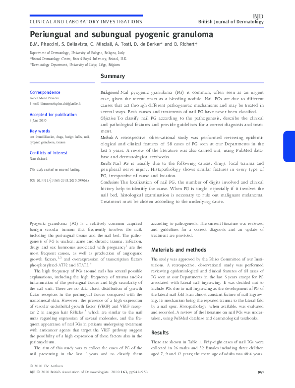 (PDF) Periungual and subungual pyogenic granuloma