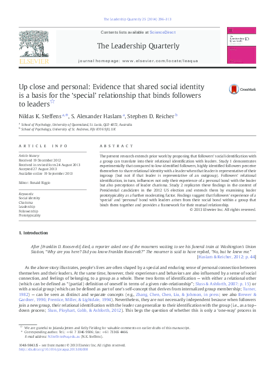 (PDF) Up close and personal: Evidence that shared social identity is a ...