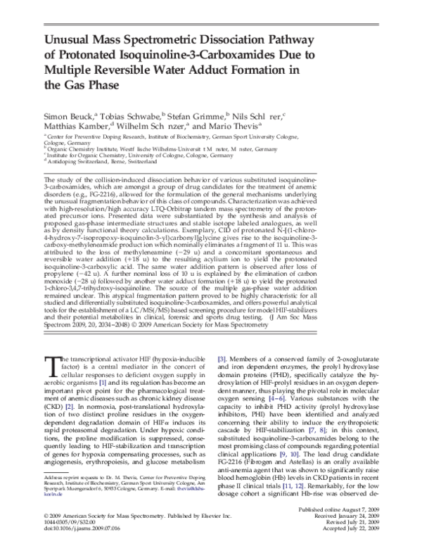 (PDF) Unusual mass spectrometric dissociation pathway of protonated ...