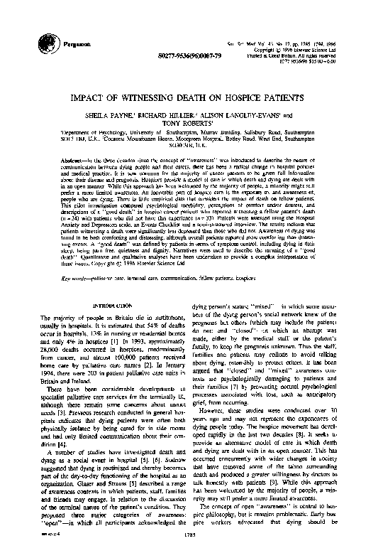 (PDF) Impact of witnessing death on hospice patients