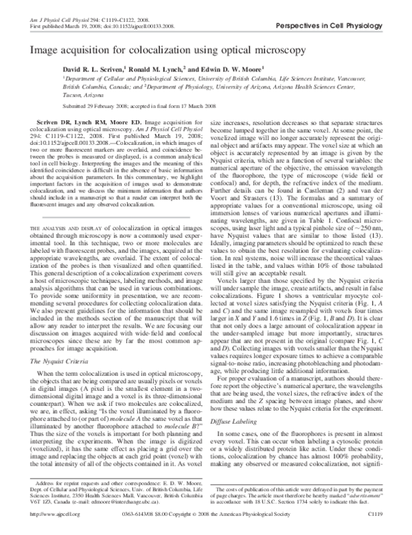 (PDF) microscopy Image acquisition for colocalization using optical
