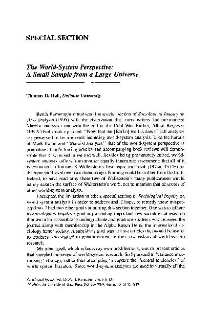 (PDF) The World-System Perspective: A Small Sample from a Large Universe