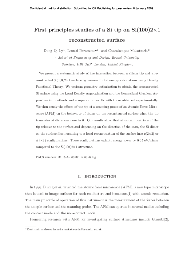 (PDF) Si Tip Interaction with Si(100)2×1 Surface