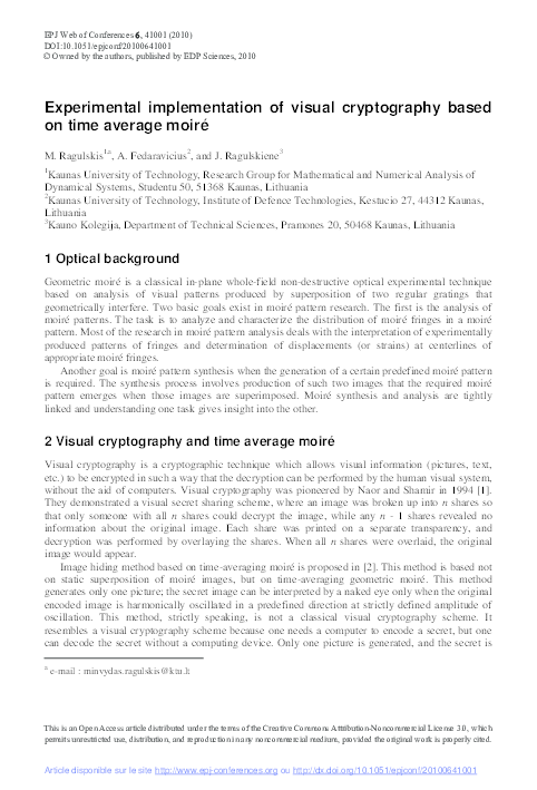 (PDF) Experimental implementation of visual cryptography based on time average moiré