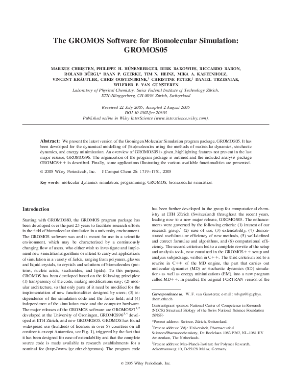 (PDF) The GROMOS software for biomolecular simulation: GROMOS05