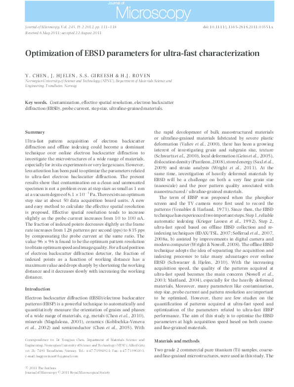 (PDF) Optimization of EBSD parameters for ultra-fast characterization