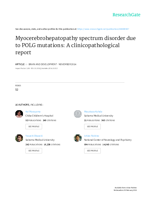 (PDF) Myocerebrohepatopathy spectrum disorder due to POLG mutations: A ...