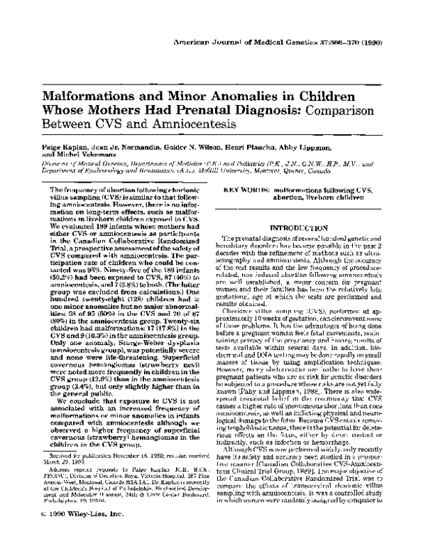 (PDF) Malformations and minor anomalies in children whose mothers had ... (PDF) Malformations and minor anomalies in children whose mothers had ...