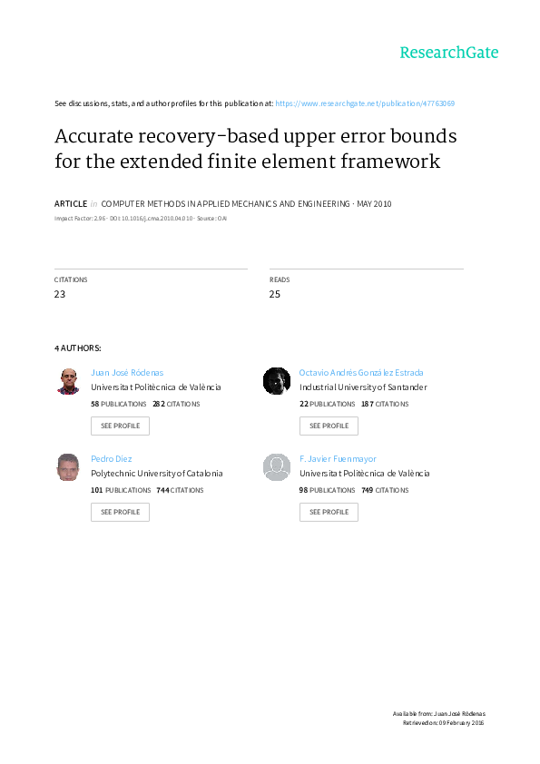 (PDF) Accurate recovery-based upper error bounds for the extended finite element framework