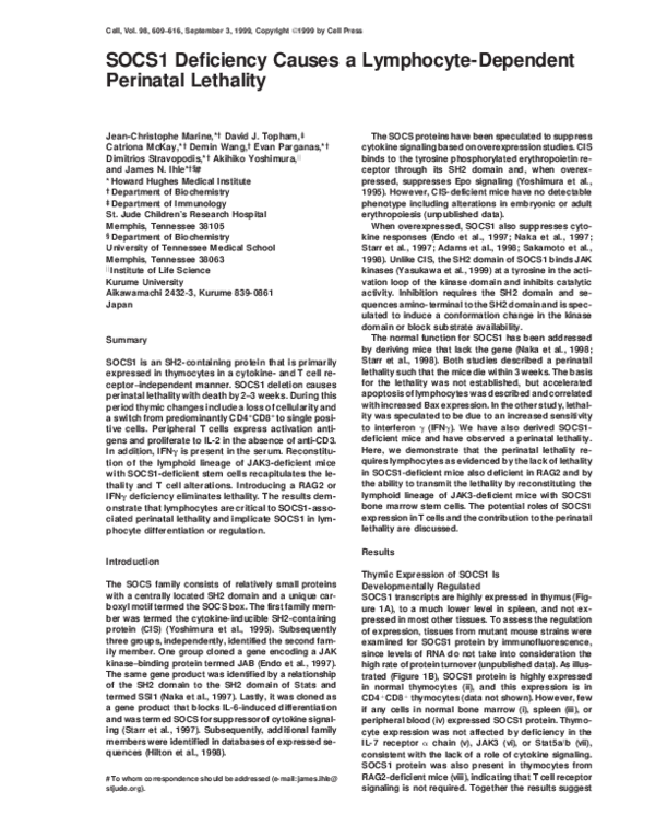 (PDF) SOCS1 Deficiency Causes a Lymphocyte-Dependent Perinatal Lethality