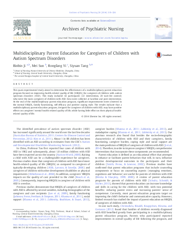 (PDF) Multidisciplinary Parent Education for Caregivers of Children ...