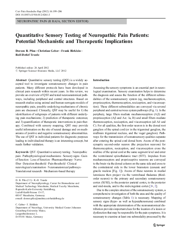 (PDF) Quantitative Sensory Testing of Neuropathic Pain Patients ...
