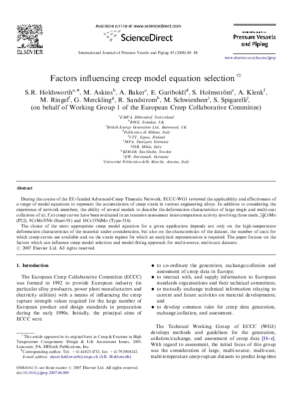 (PDF) Factors influencing creep model equation selection