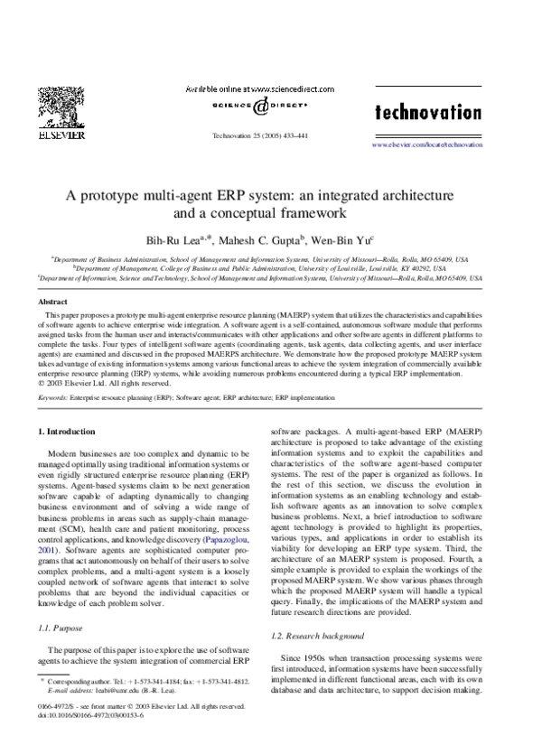 (PDF) A prototype multi-agent ERP system: an integrated architecture ...